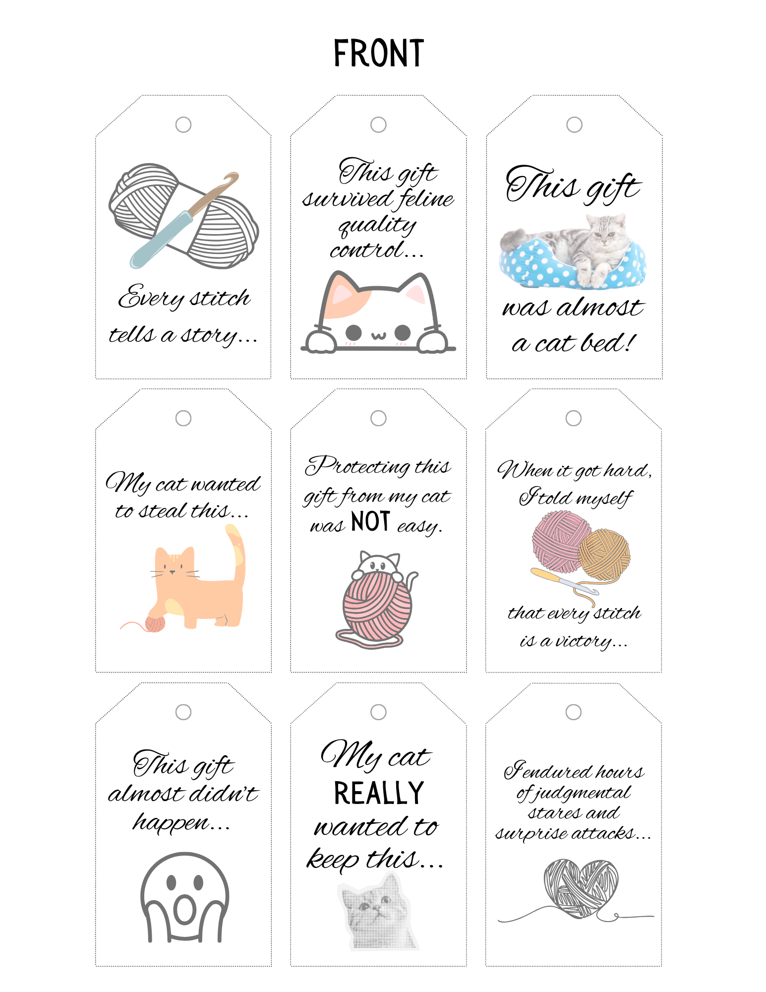 Printable Funny Gift Tags for Cat Lovers - Funny Double Sided Crochet ...